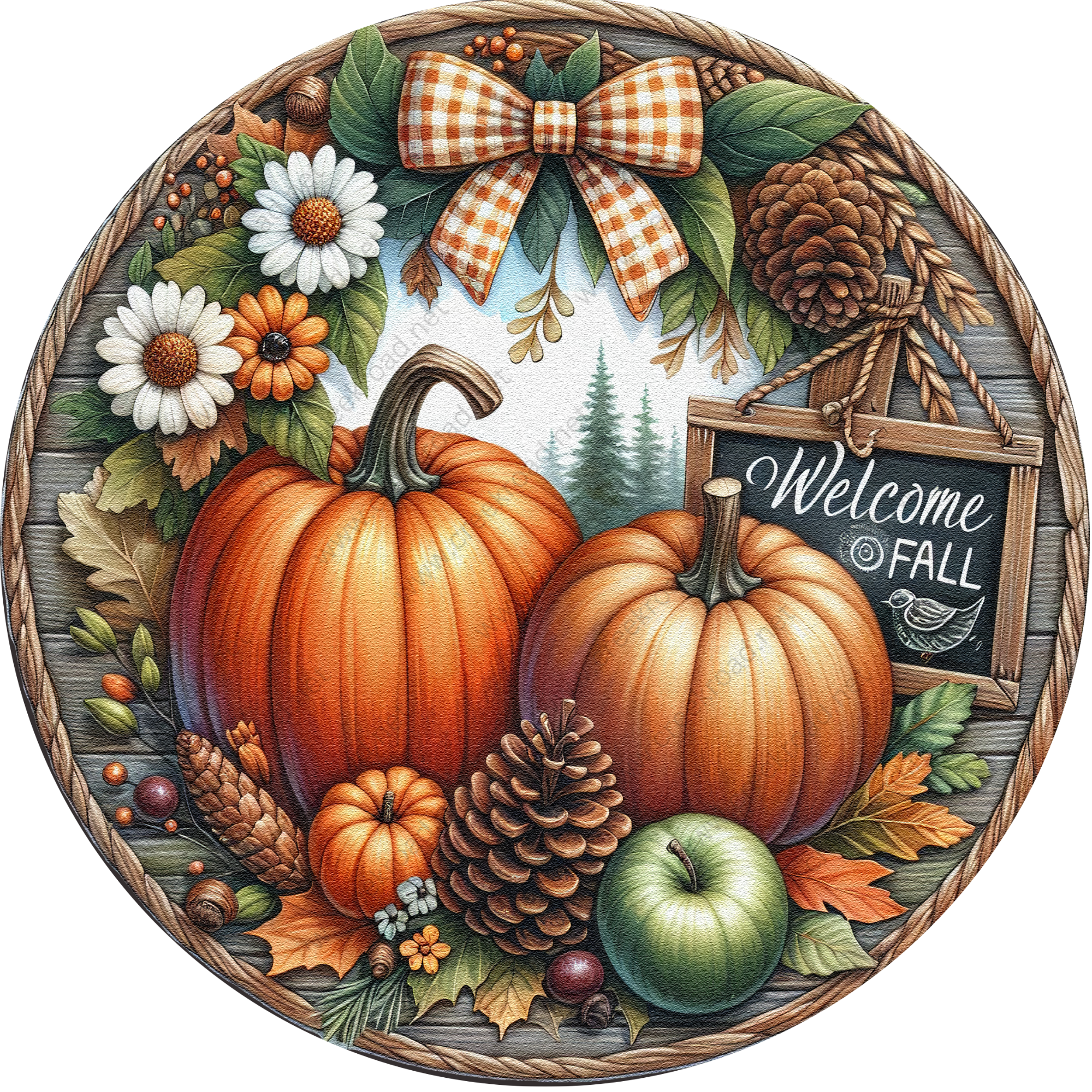 Welcome Fall Pumpkins With Rustic Background Sublimated Wreath Sign ...