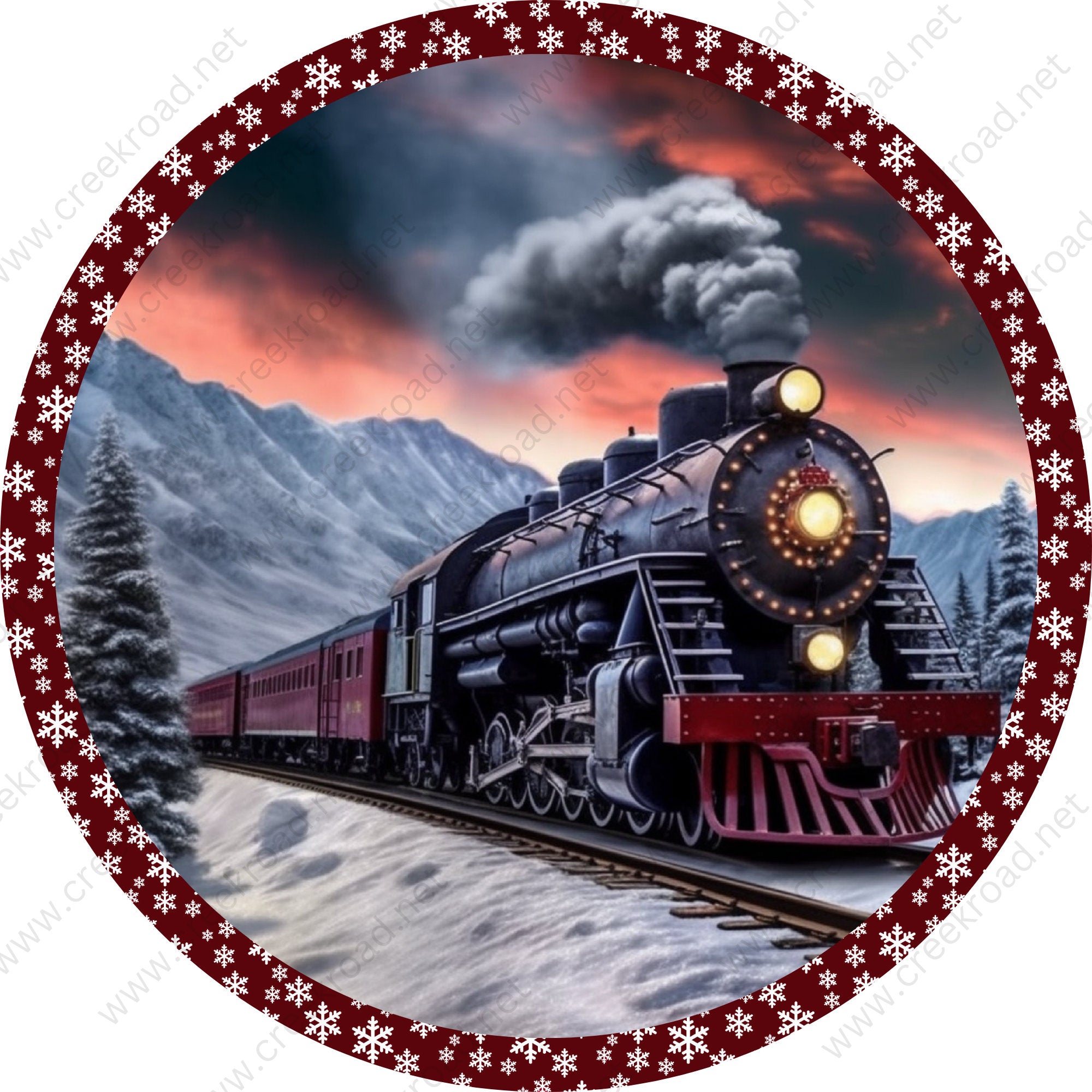 Holiday Winter Christmas Train Snowflake Border Wreath Sign-Holiday-Su ...