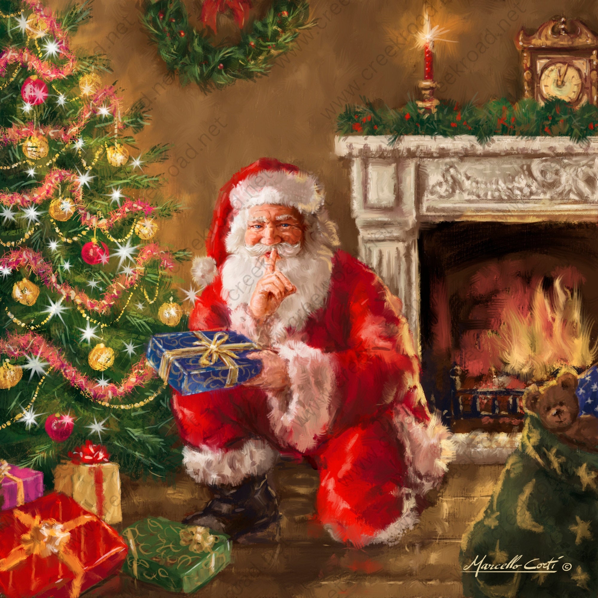 Santa Claus Quietly Leaving Presents Wreath Sign-10"x10" Square-Sublim ...