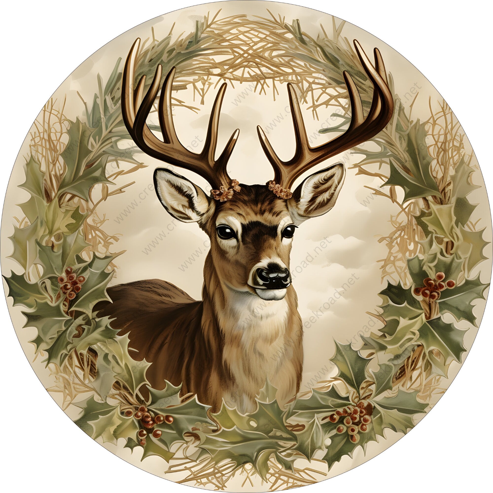 Holly Wreath Country Deer Wreath Sign-Sublimation-Round-Christmas-Wint ...