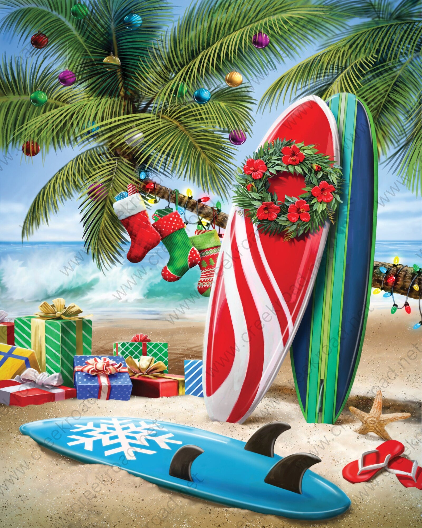 Christmas Surfboards at the Beach Wreath Sign-Holiday- 8"x10" Sublimat ...